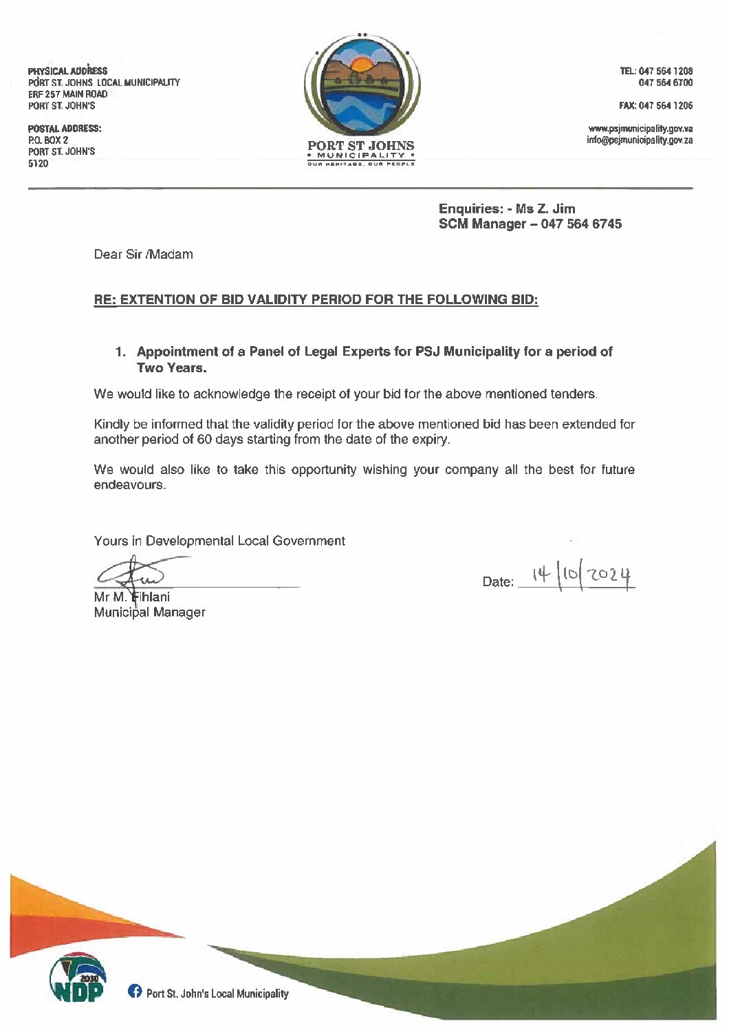 Extention for panel of legal experts - Port St. Johns Municipality